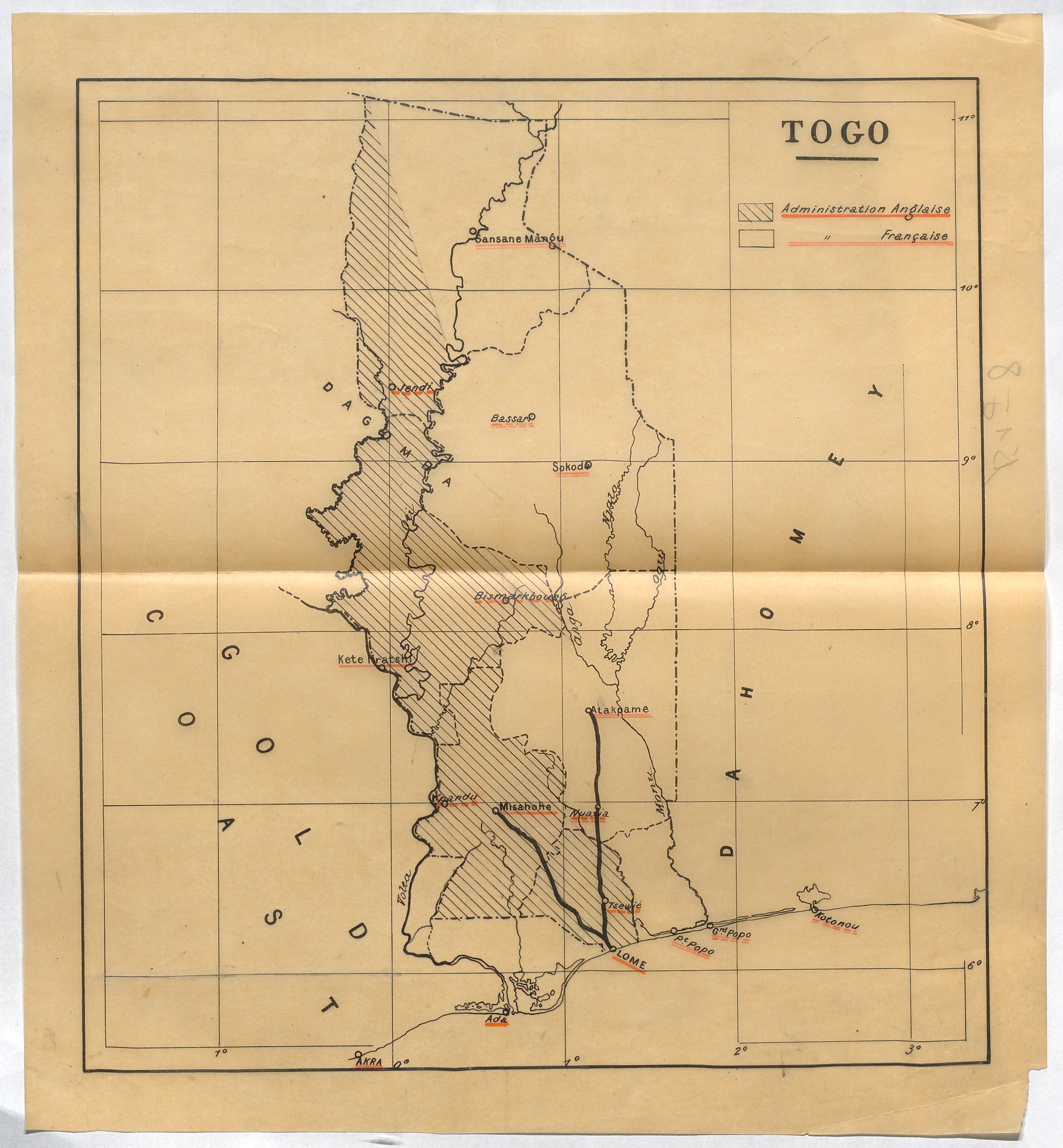 Carte du Togo (Sans date). Arch. dép. du Gard : 151 J 8.